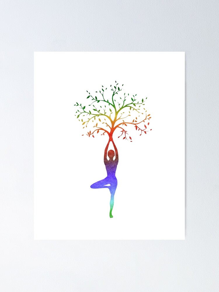 "Multi-color Yoga Tree Pose Balancing Asana" Poster for Sale by ...