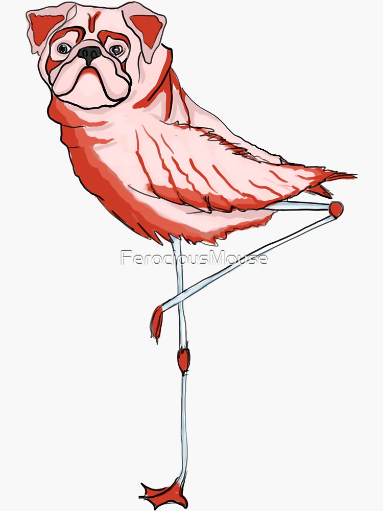 "Pug Flamingo (pingo) " Sticker by FerociousMouse | Redbubble