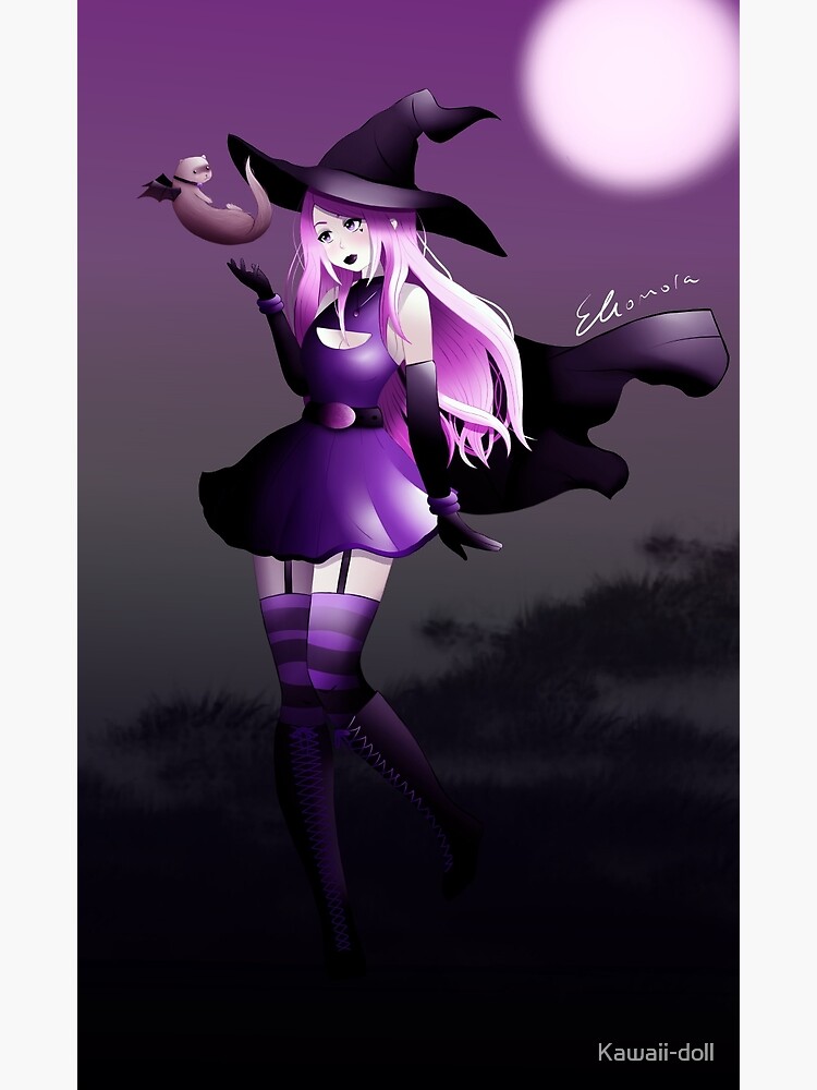 Lámina fotográfica «Bruja rosa con su hurón mágico (versión de fondo ...