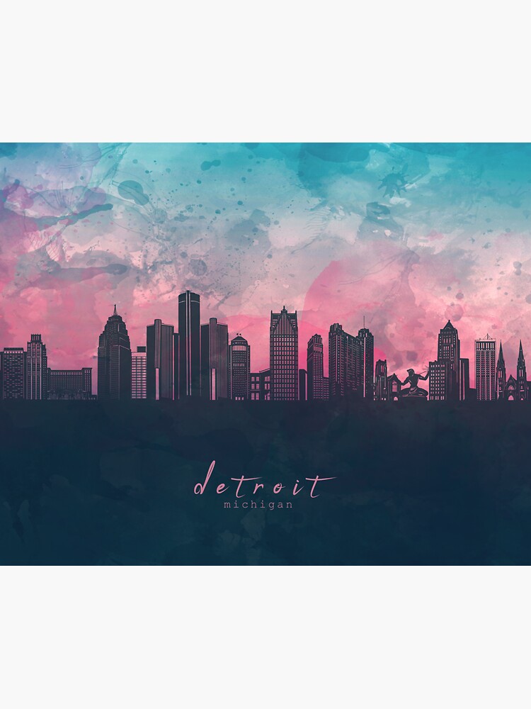 "detroit skyline" Sticker by BekimART2 | Redbubble