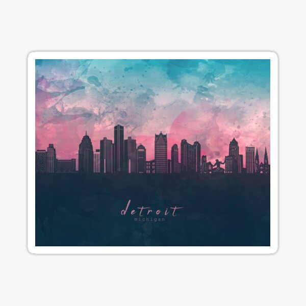 "detroit skyline" Sticker by BekimART2 | Redbubble