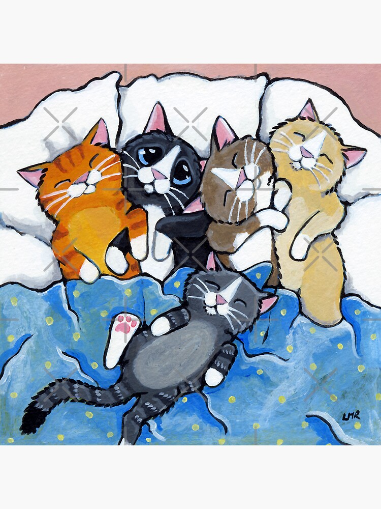 "The Sleepover Club - Sleeping Kittens in Bed" Sticker by LisaMarieArt ...