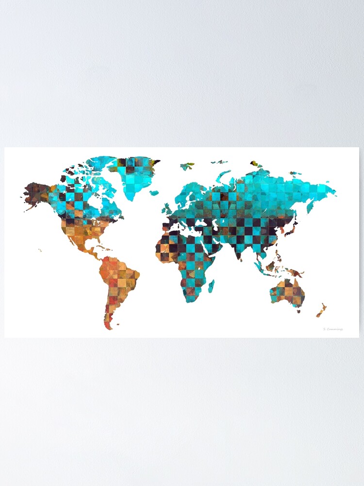 "Colorful Checkered World Map 30 - Sharon Cummings" Poster for Sale by ...