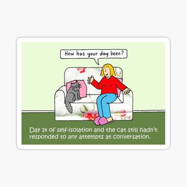 "Coronavirus Self-isolation, Talking to the Cat Cartoon." Sticker by ...