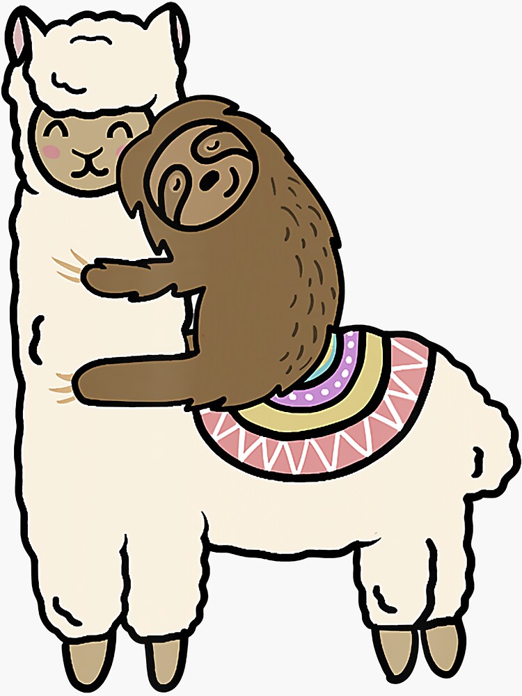 "Cute Llama Alpaca With Sloth Best Friends" Sticker for Sale by ...