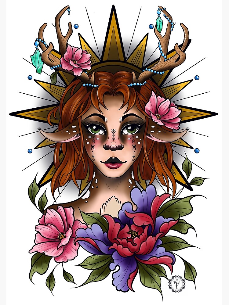 "Fawn girl tattoo design" Poster by KerrylouuTattoo | Redbubble