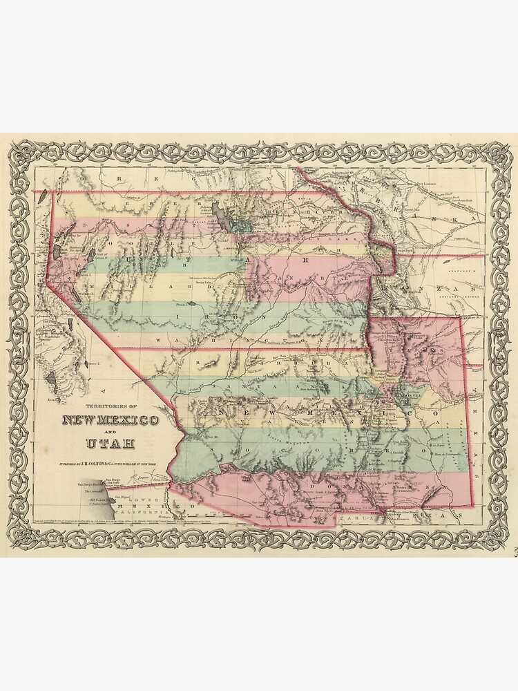 "Vintage Map of New Mexico and Utah (1857)" Poster by BravuraMedia ...