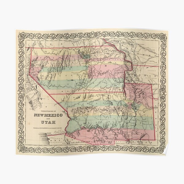 "Vintage Map of New Mexico and Utah (1857)" Poster by BravuraMedia ...