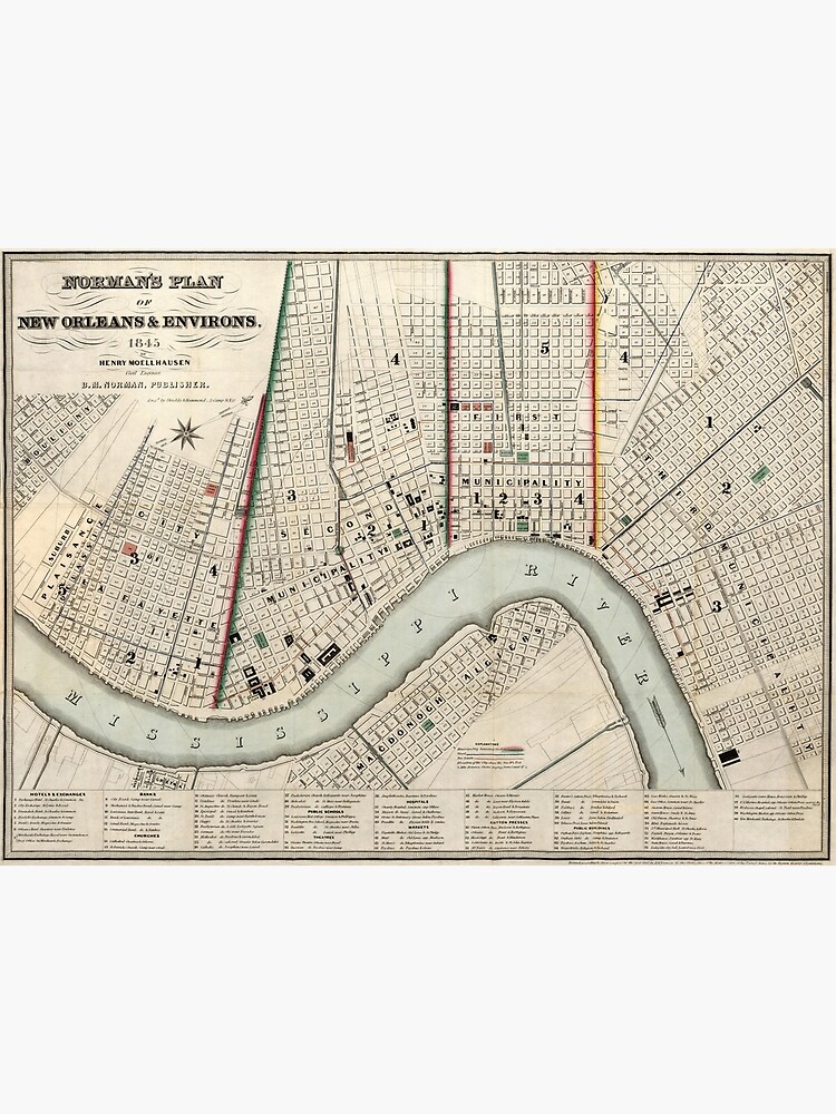 "Vintage Map of New Orleans Louisiana (1845)" Framed Art Print for Sale ...