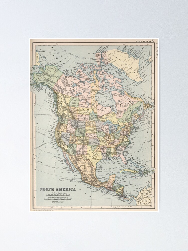 "Vintage Map of North America (1892)" Poster by BravuraMedia | Redbubble