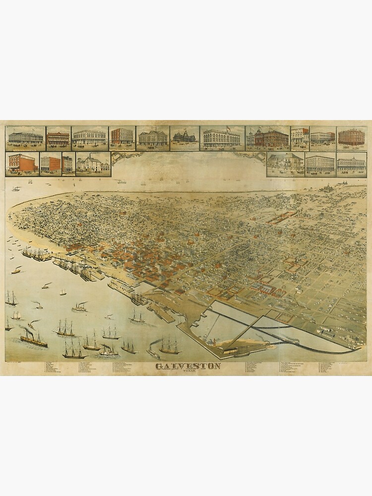 "Vintage Pictorial Map of Galveston TX (1885)" Art Print by ...