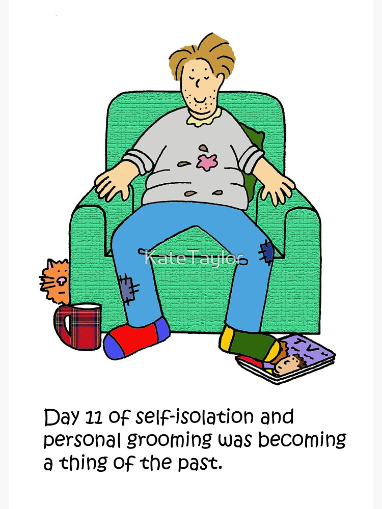 "Self-isolation Personal Grooming Man Cartoon Humor" Sticker for Sale ...