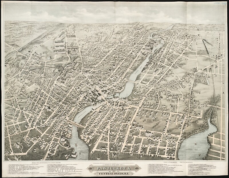 "Vintage Pictorial Map of Pawtucket RI (1877)" by BravuraMedia | Redbubble