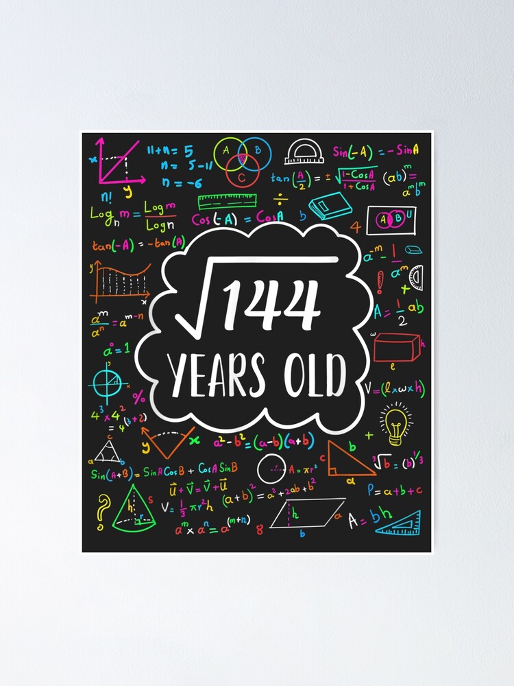 "Square Root of 144 12th birthday for 12 years old" Poster by ...