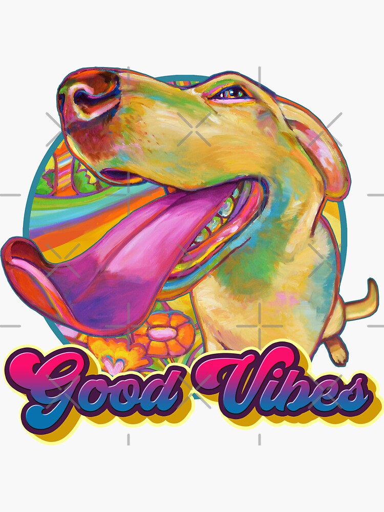 "Psychedelic Trippy Dog Good Vibes" Sticker for Sale by RobertPhelpsArt ...