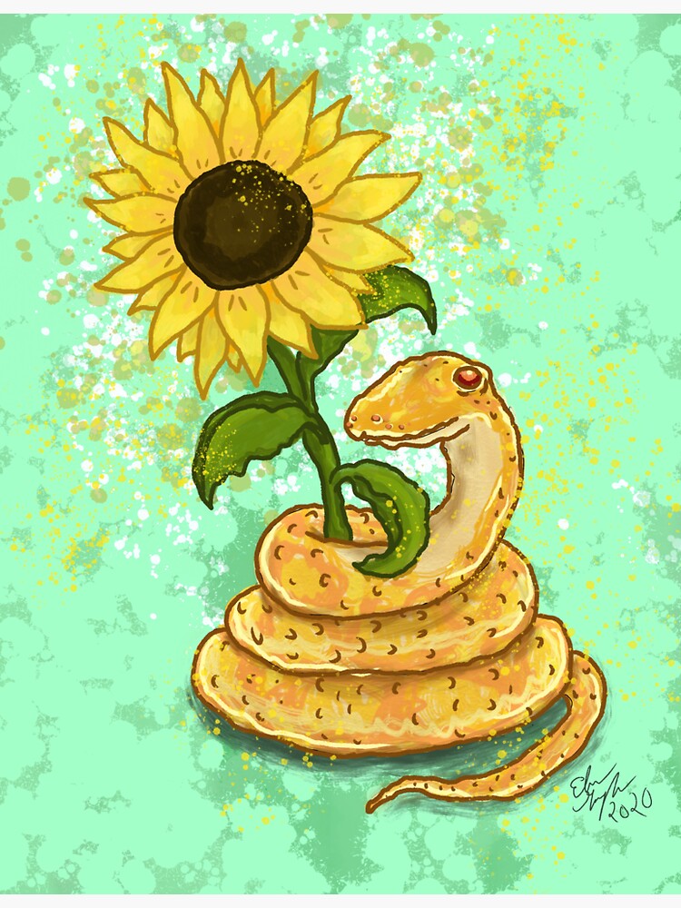 "Snake with Sunflower" Sticker by GroglioArt | Redbubble