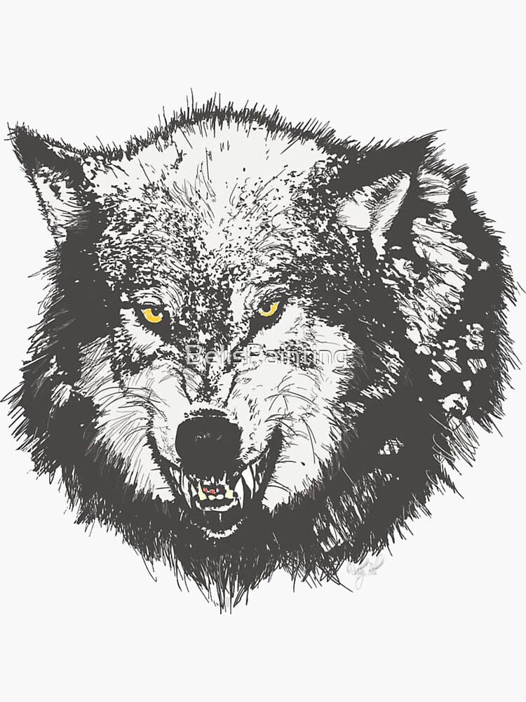 "Angry wolf" Sticker by BellsPainting | Redbubble