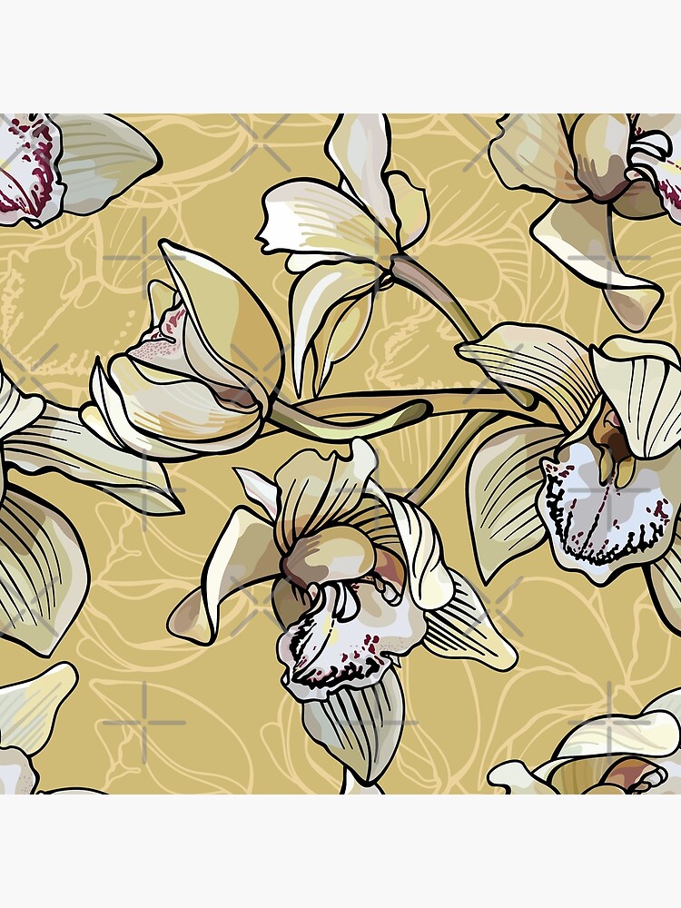 "Yellow & Cream Orchid Floral Garden Pattern - Yellow mustard & Cream ...