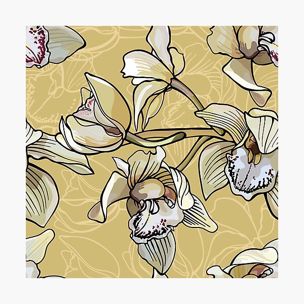 "Yellow & Cream Orchid Floral Garden Pattern - Yellow mustard & Cream ...