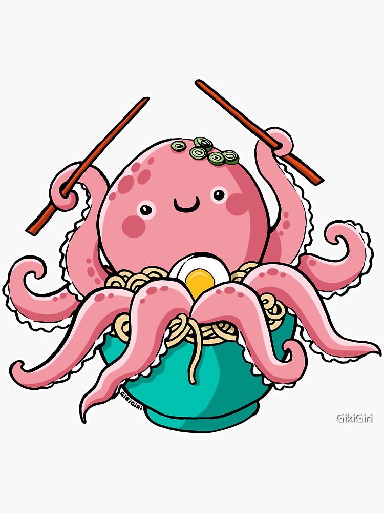 "Tako Udon Octopus Noodle Bowl" Sticker by GikiGiri | Redbubble