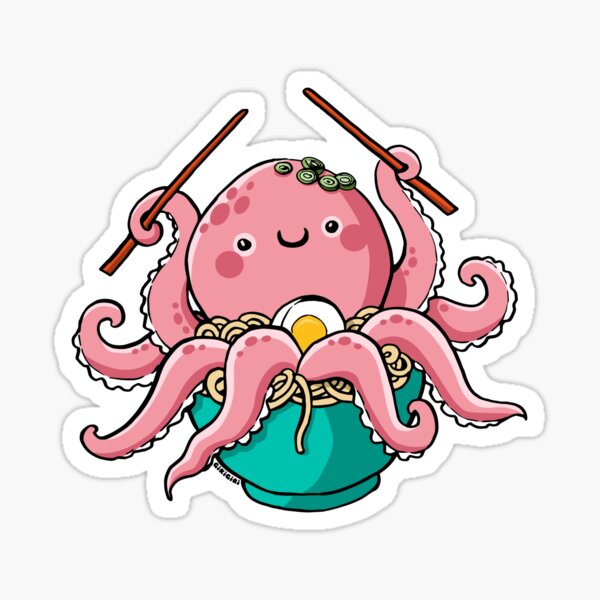 "Tako Udon Octopus Noodle Bowl" Sticker by GikiGiri | Redbubble