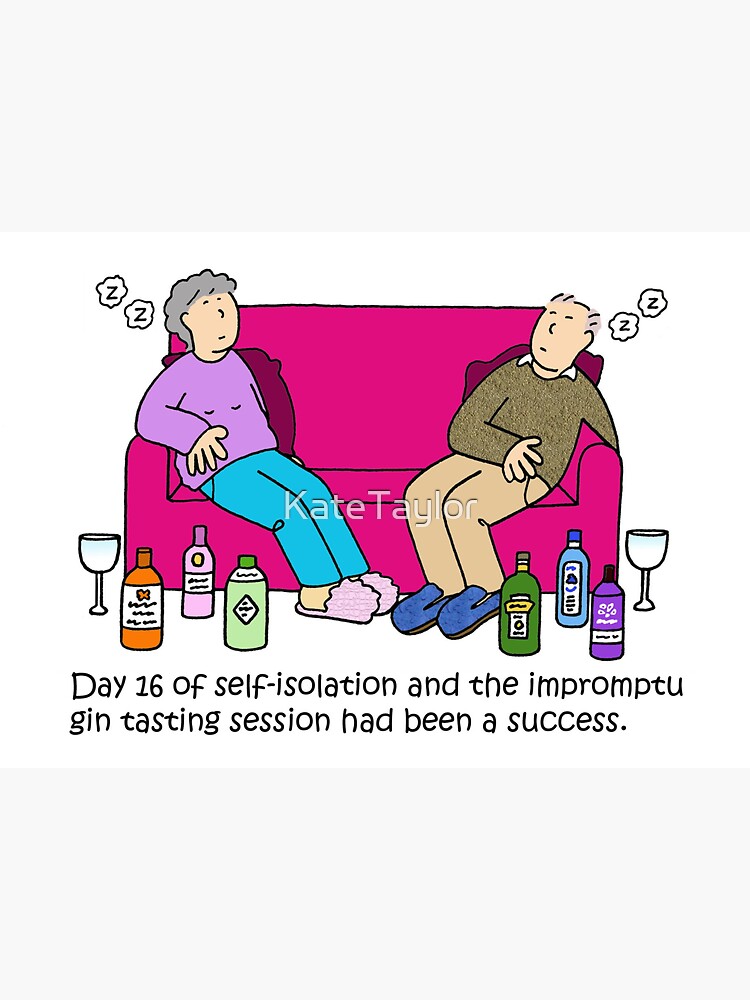 "Coronavirus Self-isolation Cartoon Humor Couple Tasting Gin" Sticker ...