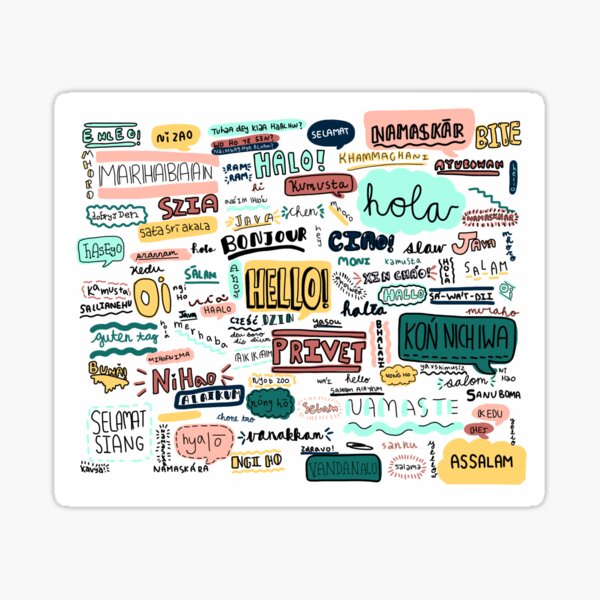 "Hello in 100 languages" Sticker for Sale by Kavya15 | Redbubble