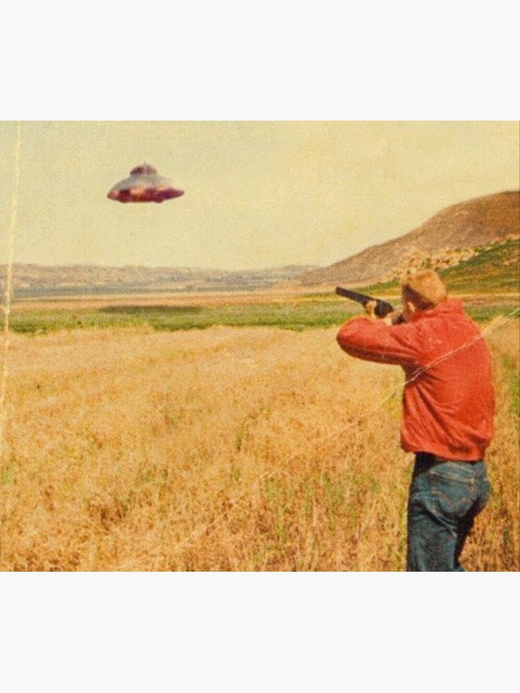 "UFO Alien Farmer with Gun Retro Style 50s" Sticker for Sale by ...