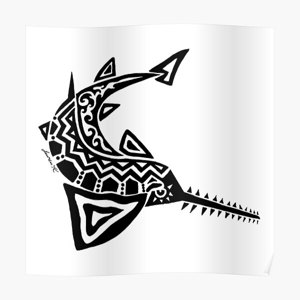 "Green Sawfish Tribal Design " Poster for Sale by KitayamaDesigns ...
