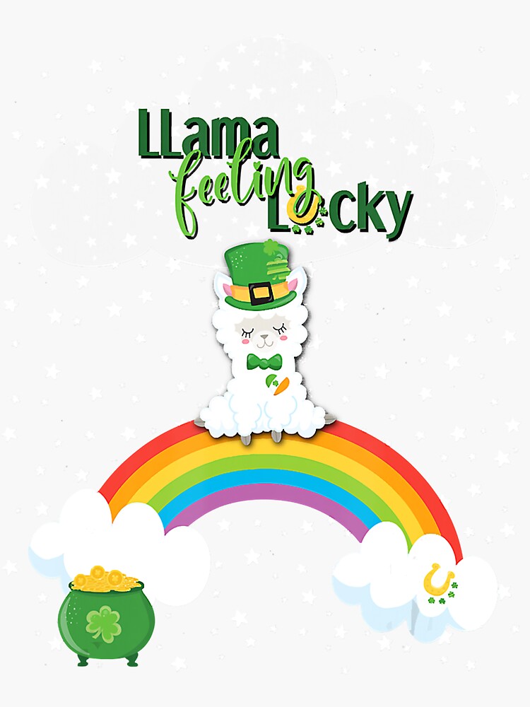 "Lucky St. Patricks Day Llama Rainbow Clouds Stars" Sticker for Sale by ...