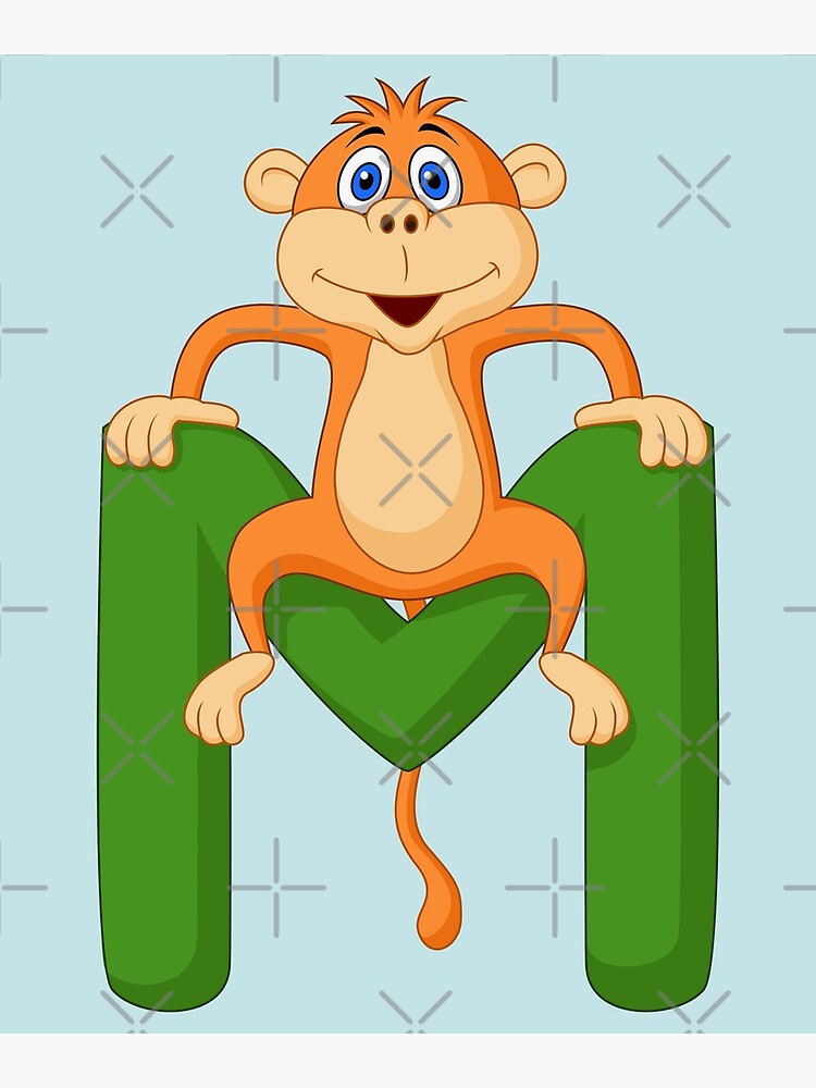 "M Monkey English Alphabet For Kids Puffy" Art Print for Sale by ...