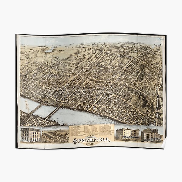 Vintage Pictorial Map Of Springfield Ma 1875 Poster For Sale By Bravuramedia Redbubble