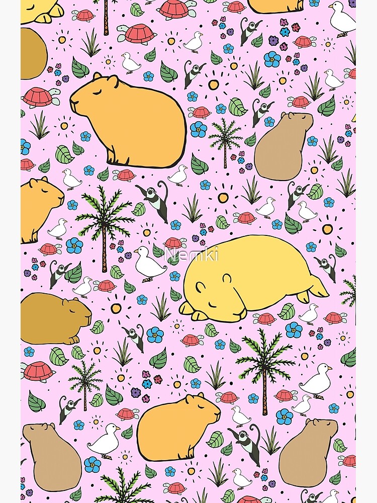 "Capybaras in Pink" Art Print by Nemki | Redbubble