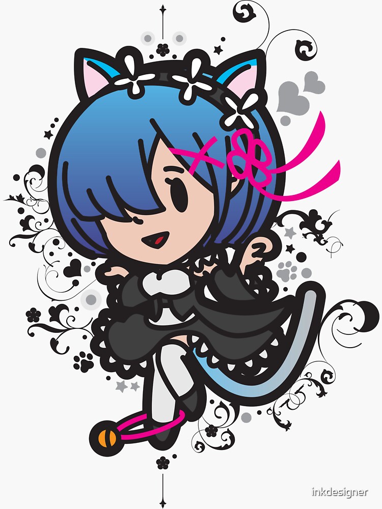"Re:Zero - Rem - Cat ear version" Sticker for Sale by inkdesigner ...