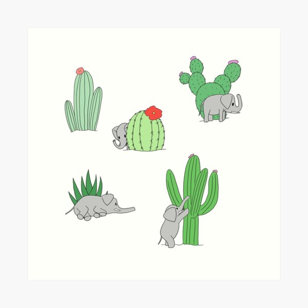 "Elephants and Cacti" Art Print by Sourbraaten | Redbubble