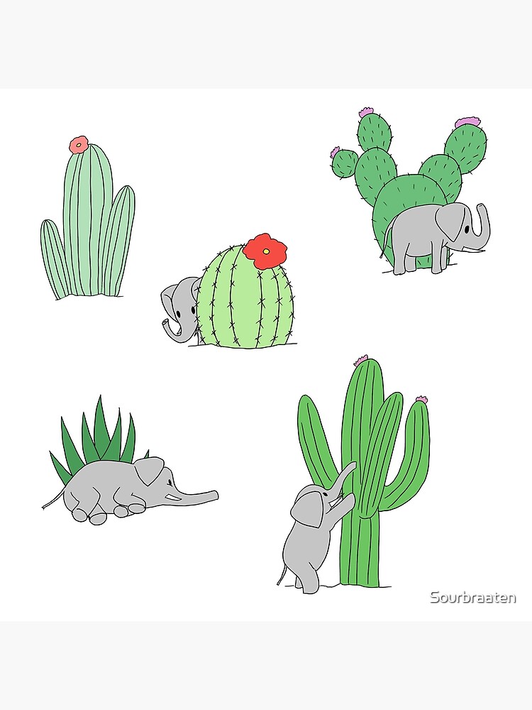 "Elephants and Cacti" Art Print by Sourbraaten | Redbubble
