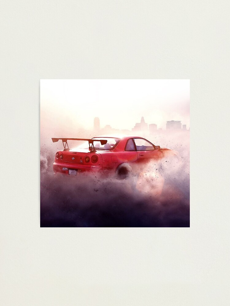 "Red Skyline R34 Burnout with Smoke" Photographic Print for Sale by ...