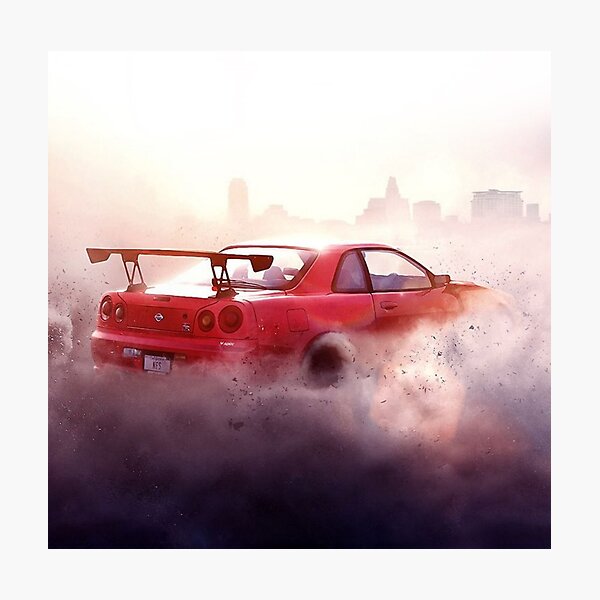 "Red Skyline R34 Burnout with Smoke" Photographic Print for Sale by ...