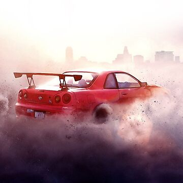 "Red Skyline R34 Burnout with Smoke" Poster for Sale by Enthusiast ...
