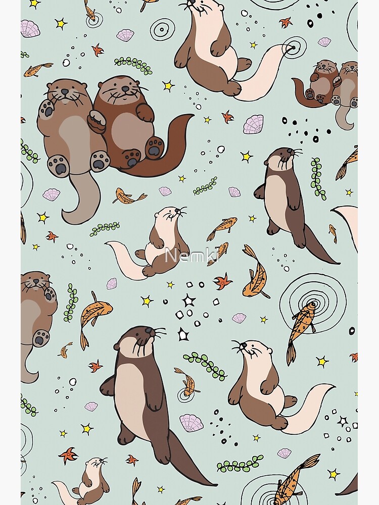 "Otters in Blue" Greeting Card for Sale by Nemki | Redbubble