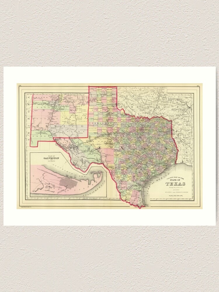"Vintage Map of Texas (1890)" Art Print by BravuraMedia | Redbubble