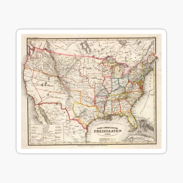 "Vintage Foreign United States Map (1845)" Sticker for Sale by ...