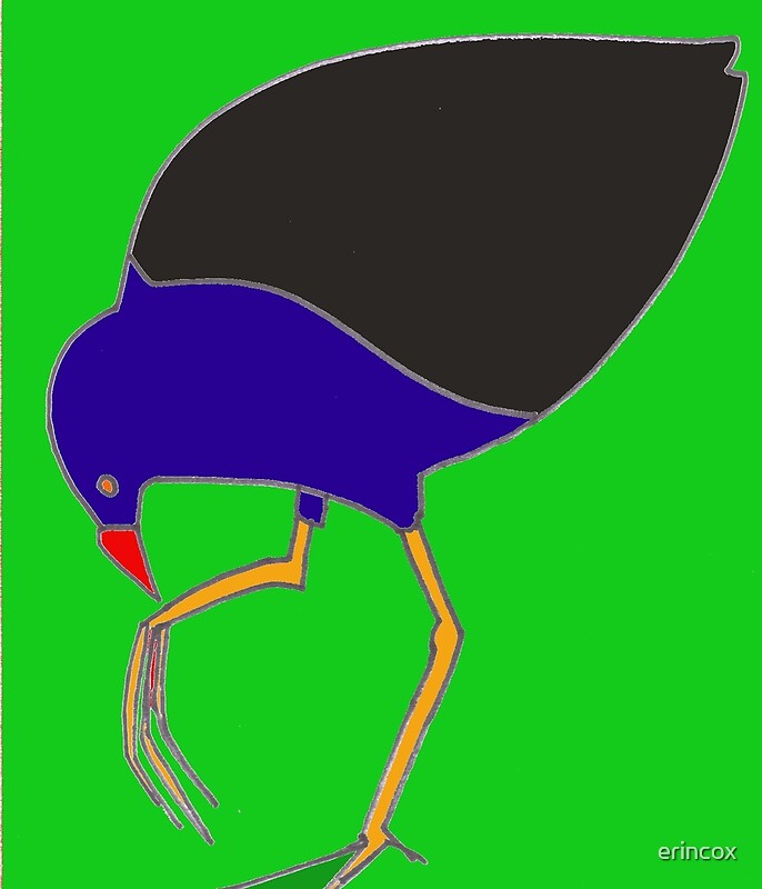 "Pukeko eating from foot - green" by erincox | Redbubble
