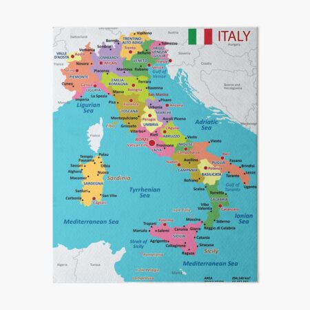 "Italy map with regions and main cities" Art Board Print for Sale by ...