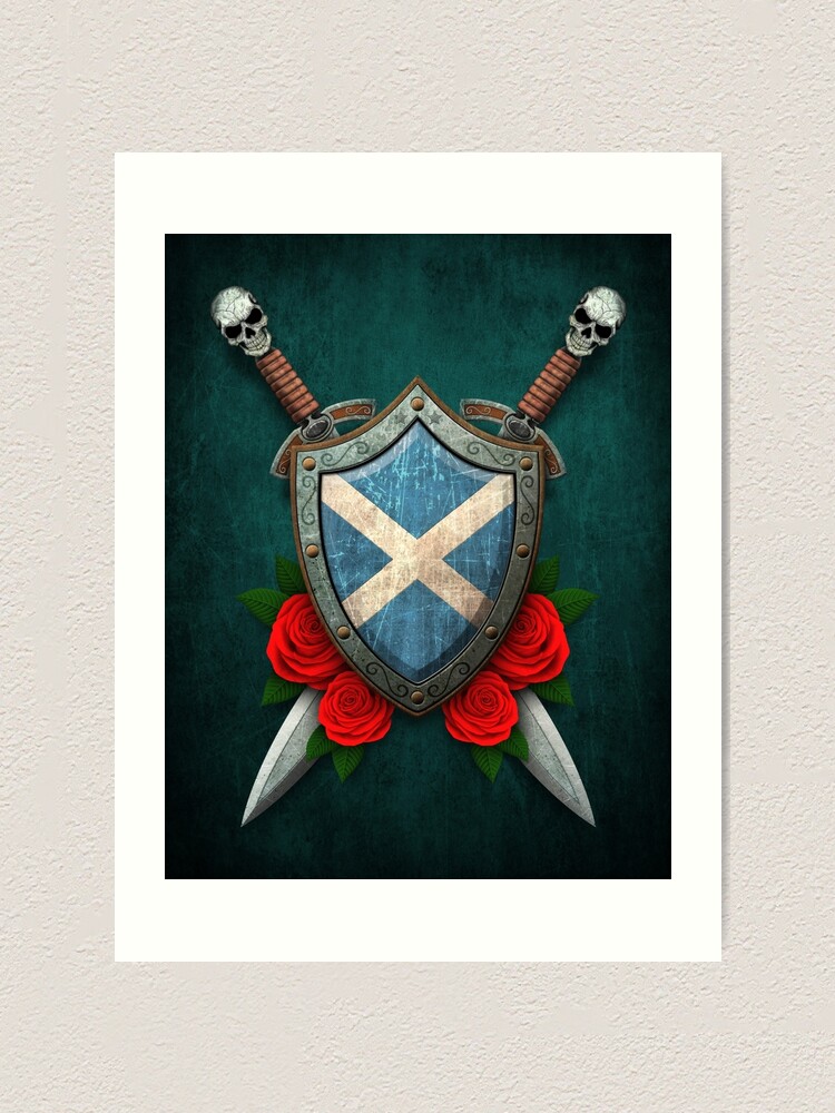 "Scottish Flag on a Worn Shield and Crossed Swords" Art Print for Sale ...