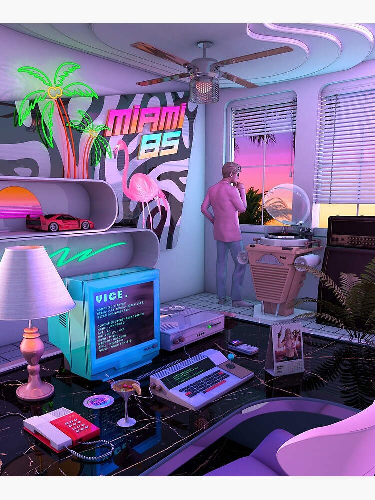 "Synthwave Miami 85" Aufgezogener Druck von dennybusyet | Redbubble