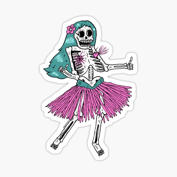 "Hula Skeleton Girl" Sticker for Sale by wolfmaskart | Redbubble
