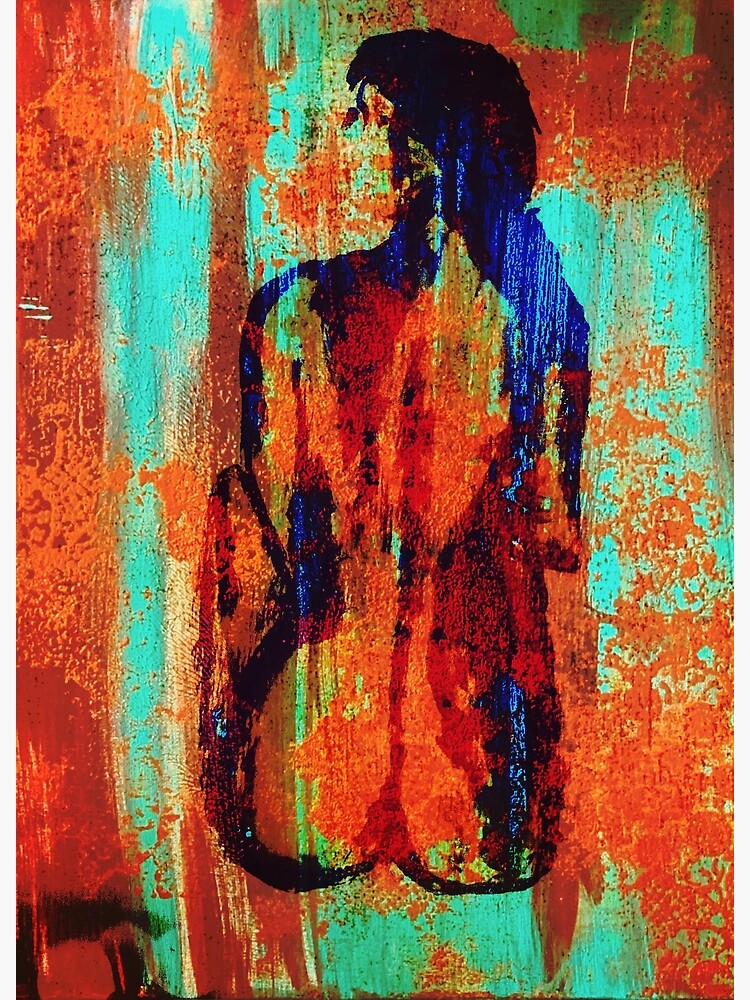 "self Isolation female form drawing on copper and turquoise background ...