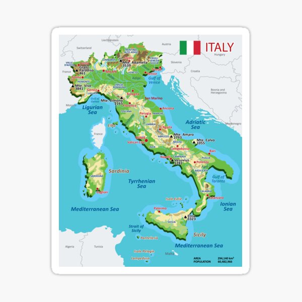 " Italy map with rivers, lakes and mountains" Sticker for Sale by ...