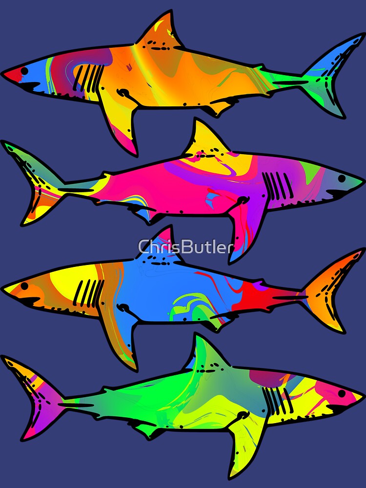 "Colorful Sharks" T-shirt by ChrisButler | Redbubble